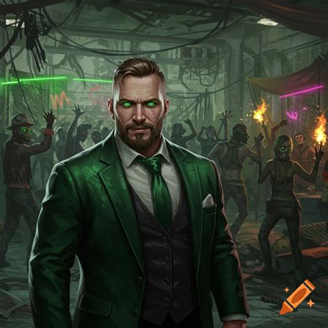 Muscular White Male With Green Eyes Goatee Black And Green Formal