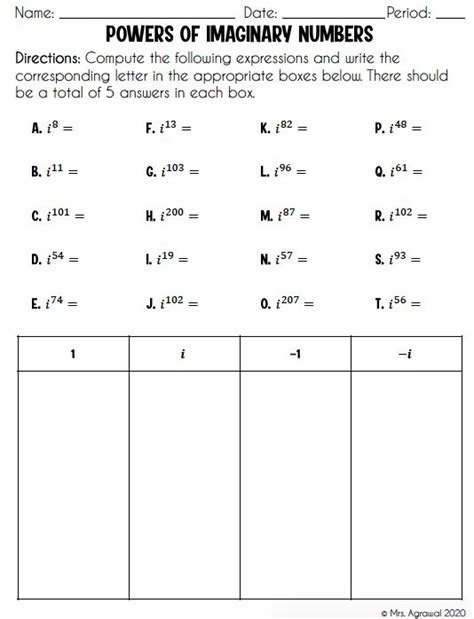 Imaginary Numbers Worksheet Printable Word Searches