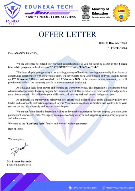 Ananta S Pandey On Linkedin Datascience Internship Edunexatech Aicteaccredited