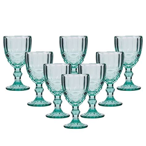 Set Of 8 Vintage Turquoise Drinking Wine Glasses Goblets Diy At Bandq