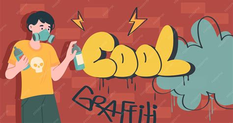 Chico Pinta Graffiti En El Concepto De Pared Chico Joven Con Máscara