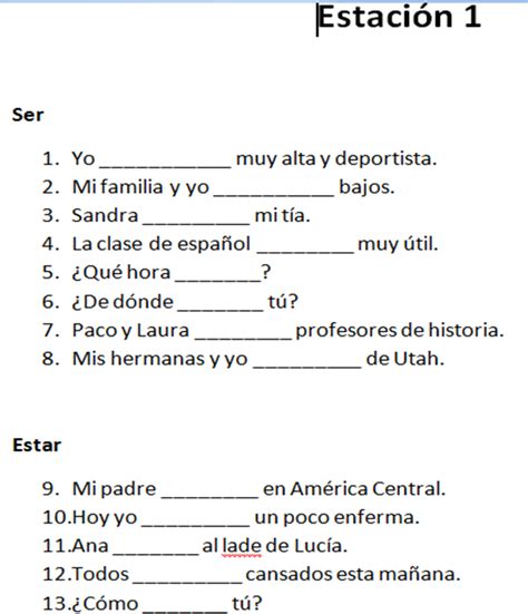 Ser Vs Estar Worksheets And Answer Key