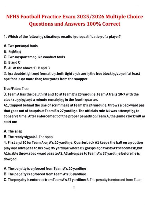 Nfhs Football Practice Exam 20252026 Multiple Choice Questions And