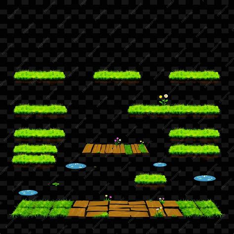Pixel Grass Flowers Wooden Planks Puddles Green Grass With Tiny