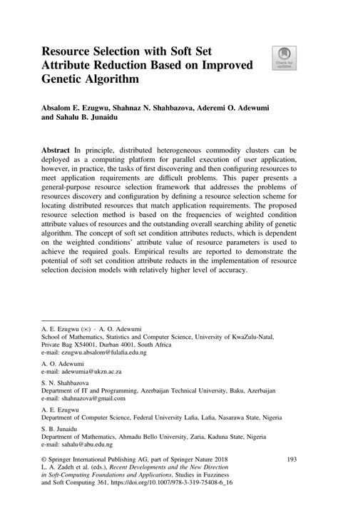 Pdf Resource Selection With Soft Set Attribute Reduction Based On Improved Genetic Algorithm