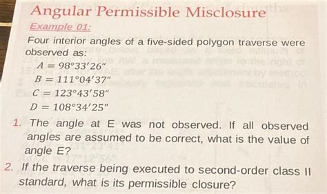 Solved Angular Permissible Misclosure Th Example 01 Four