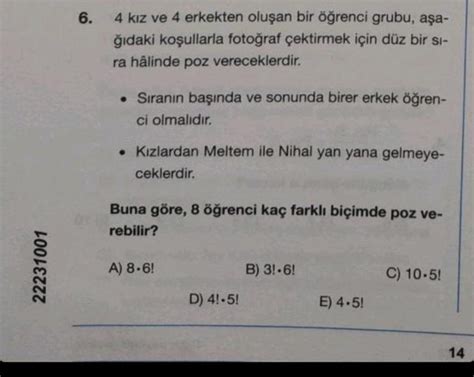 22231001 6 4 Kız Ve 4 Erkekten Oluşan Bir öğrenci Grubu Aşa ğıdaki