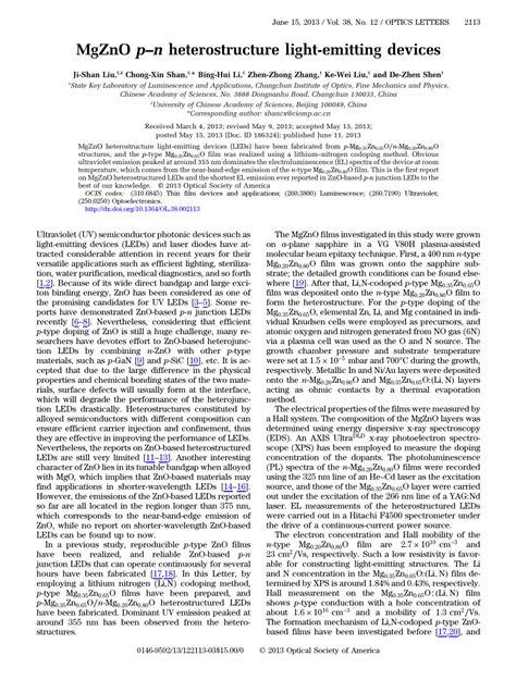 Pdf Mgzno P N Heterostructure Light Emitting Devices