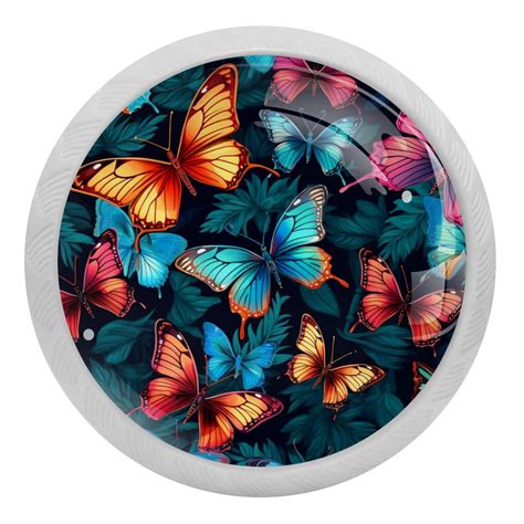 Colorful Butterfly Pattern 4pcs Cabinet Knobs Pulls Fluorescent Drawer Handle Cabinet Drawer
