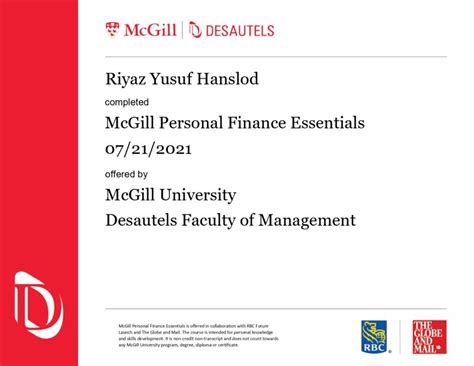 Riyaz Yousuf On Linkedin Completed Mcgill Personal Finance Essentials