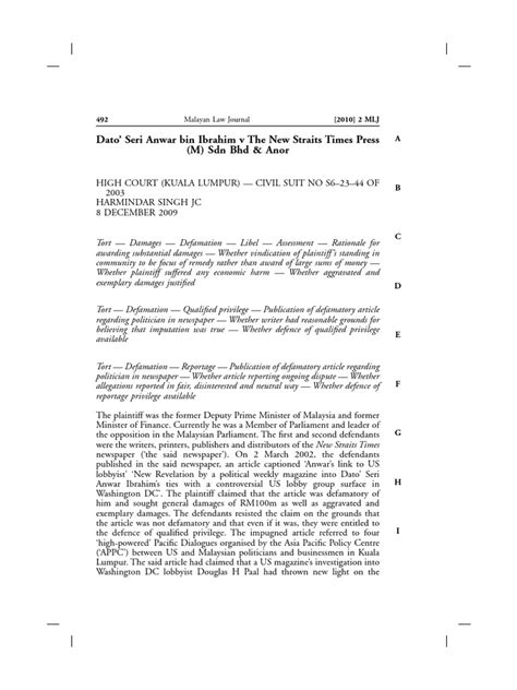 Anwar Ibrahim Defamation Case Summary Pdf Defamation Freedom Of