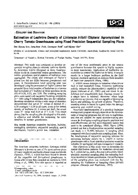 Pdf Estimation Of Leafmine Density Of Liriomyza Trifolii Diptera Agromyzidae In Cherry