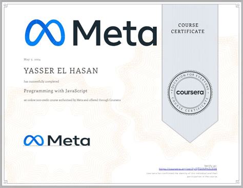 Certification Javascript Meta Achievement Yasser El Hasan