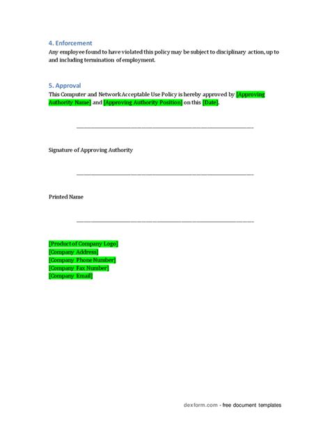 Computer And Network Acceptable Use Policy In Word And Pdf Formats Page 2 Of 2