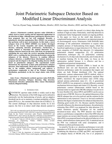 Pdf Joint Polarimetric Subspace Detector Based On Modified Linear Discriminant Analysis