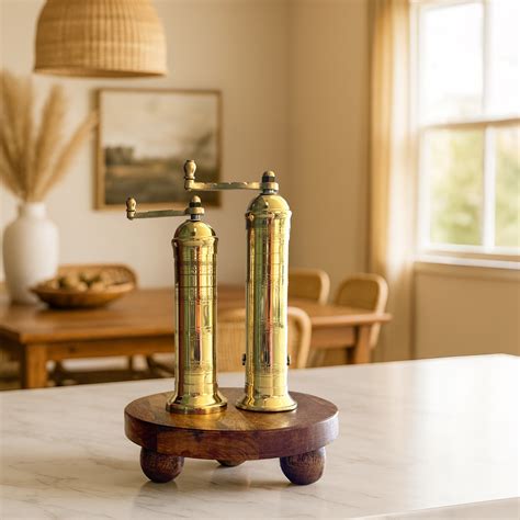 Brass Salt And Pepper Mill Set Handcrafted In Greece Cove Home