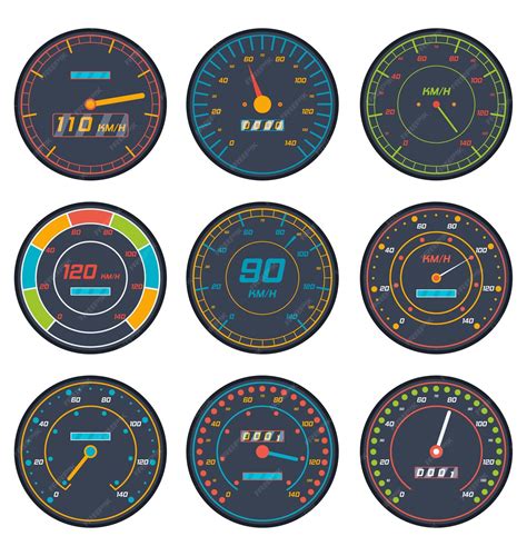 Premium Vector | Car speedometer level indicator Speed engine signs icon set in flat style for ...
