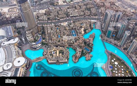 Amazing View Of Dubai And The Fountain From Burj Khalifa In Dubai