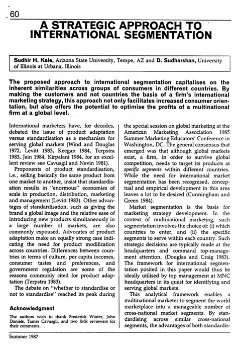 Pdf Strategic Approach To International Segmentation International