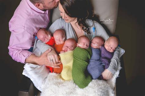 Newborn Sextuplets Pose In Rainbow Photo Shoot