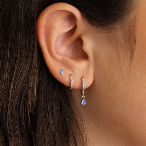 Aquamarine Birthstone Paved Teardrop Hoop Earring Sets Eyrful Artistry