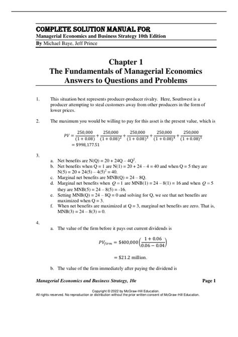 Solution Manual For Managerial Economics And Business Strategy 10th