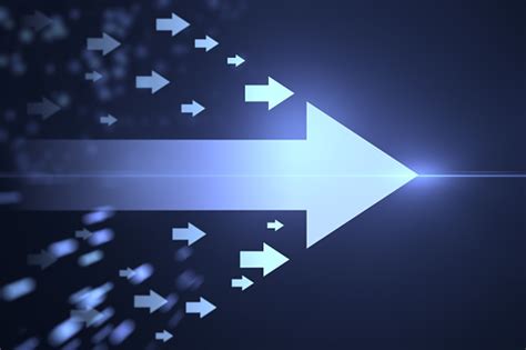 파란색 벽 배경에 추상적으로 빛나는 디지털 화살표 미래 혁신 및 빠른 개념 3d 렌더링 색상 이미지에 대한 스톡 사진 및 기타 이미지 Istock