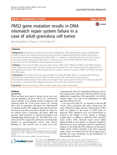 Pdf Pms2 Gene Mutation Results In Dna Mismatch Repair System Failure