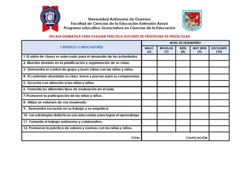 Escala Estimativa Sesión Preescolar Pdf Educación De La Primera