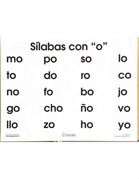 Sílabas Con “o” Estrellita Lecciones De Lectura Silabas Didactico