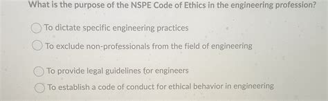 Solved What Is The Purpose Of The Nspe Code Of Ethics In The