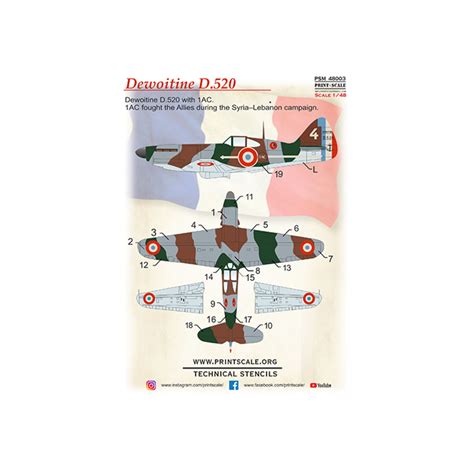 Buy Dewoitine D 520 Mask Decal 3d Decal Psm48003 Scale 1 48