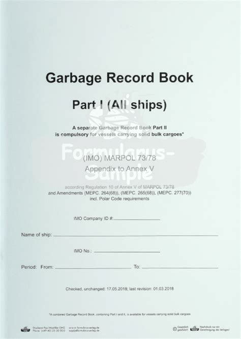 Garbage Record Book Part 1 All Ships Amnautical