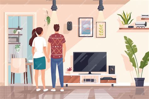 Premium Photo Caucasian Couple Installs Cctv Camera For Home Security