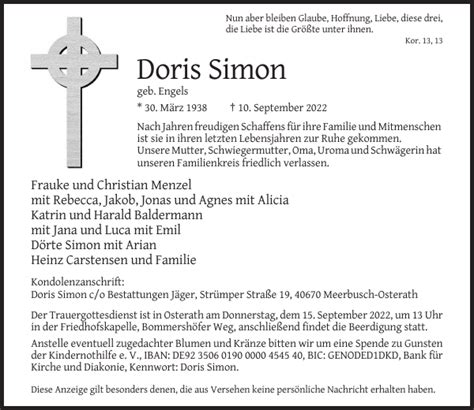 Doris Simon Traueranzeige Remscheider General Anzeiger