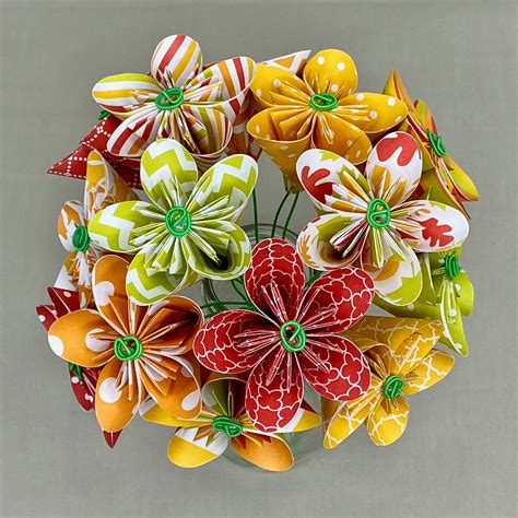 Paper Origami Flower Bouquet In Fall Patterns