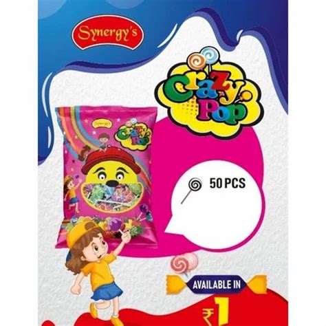 Fruit Flavour 50 Piece Synergys Crazy Pop Candy Lollipop Packaging