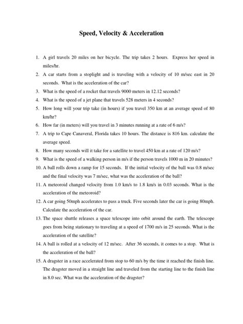 Speed Velocity Acceleration Pdf