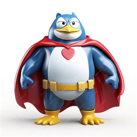 Stunning 3d Penguin Superhero Standing Isolated On White Background