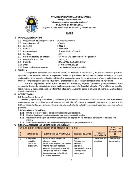 Silabo Calculo I Pdf Matemáticas Prueba Matemática