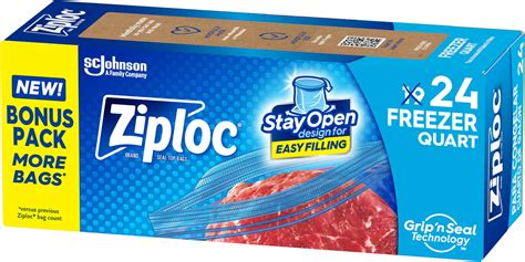 Ziploc Quart Food Storage Freezer Bags Stay Open Design