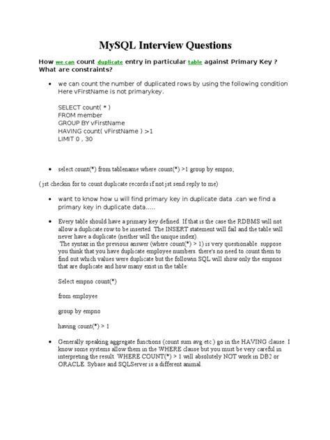 Mysql Interview Questions Pdf My Sql Linux