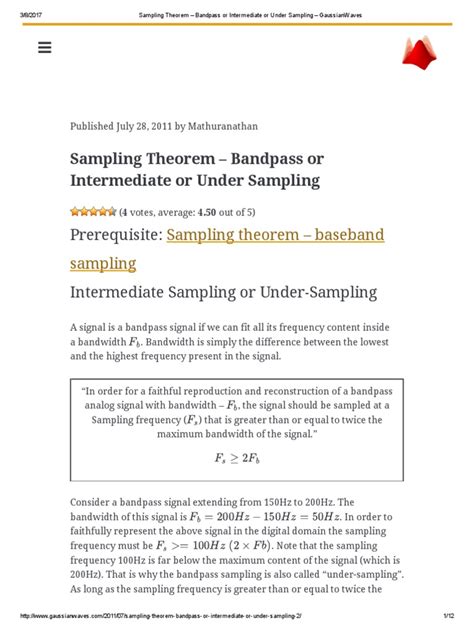 Sampling Theorem Bandpass Or Intermediate Or Under Sampling
