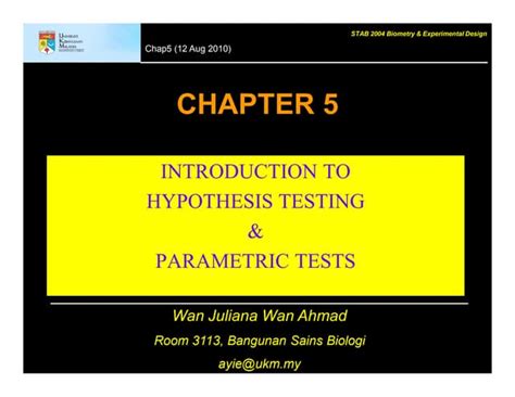 Chapter 5 Introduction To Hypothesis Testing And Parametric Tests Ppt