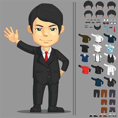 Dress Up Game Asset Cartoon Businessman Executive Vector Mascot 2185136