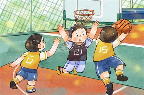手绘水彩校园生活之在学校打篮球场景插画插画图片下载 正版图片402611401 摄图网