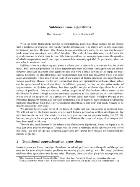 Sublinear Time Algorithm Prince Ton Pdf Teaching Mathematics