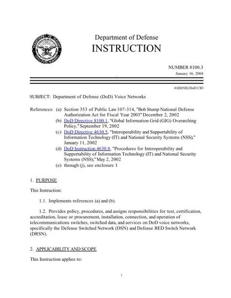 Dod Instruction 8100 3 Joint Interoperability Test Command