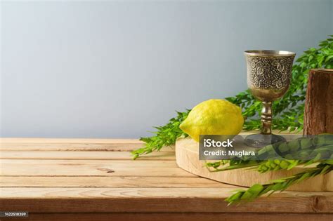 Jewish Holiday Sukkot Celebration Background With Traditional Symbols