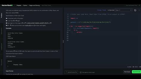 Hackerrank Python Solution 10 Regex And Parsing Hex Color Code Youtube